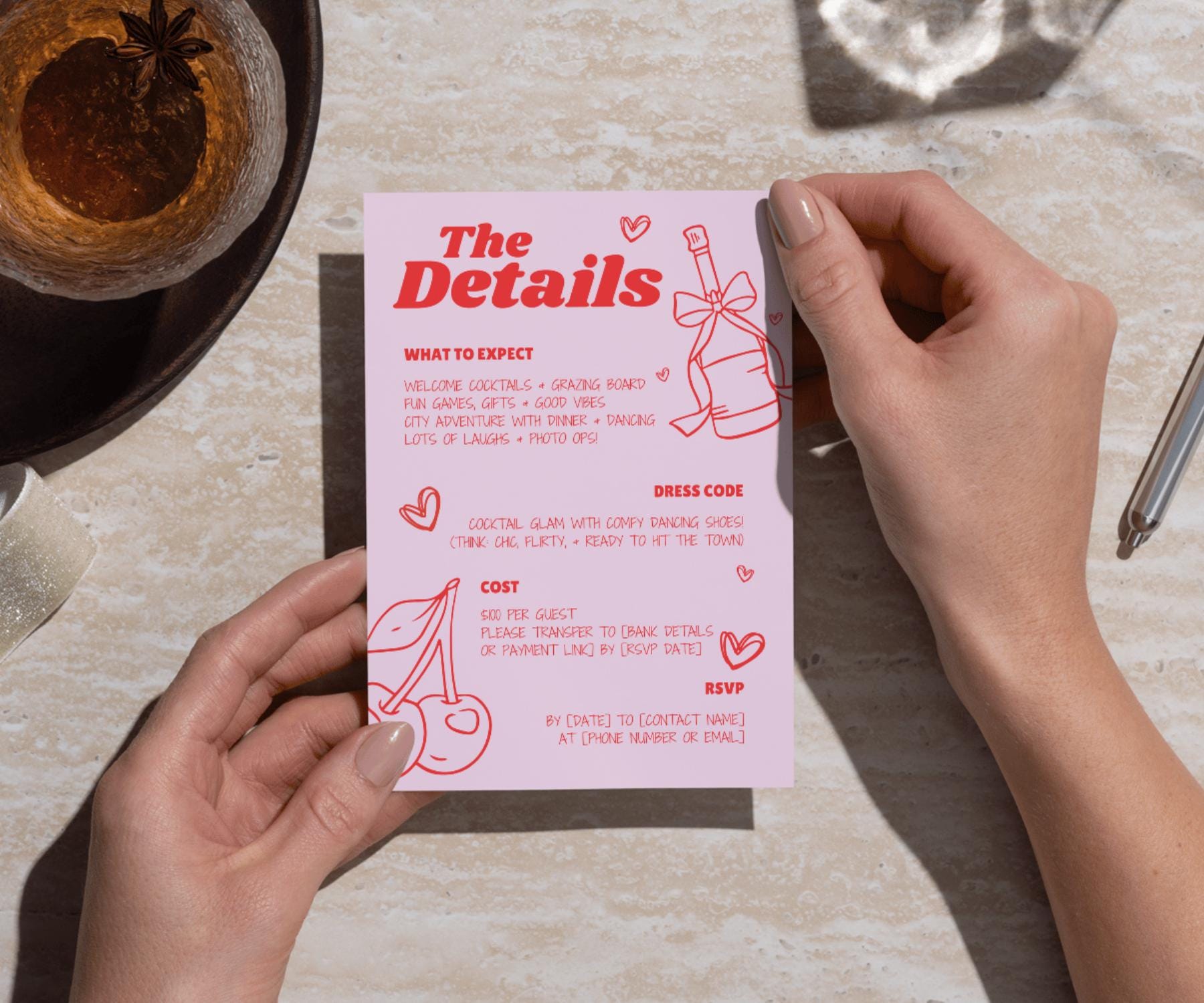 Sip Sip Hooray Hens Party Invite | Editable Canva Template | Cocktail ...