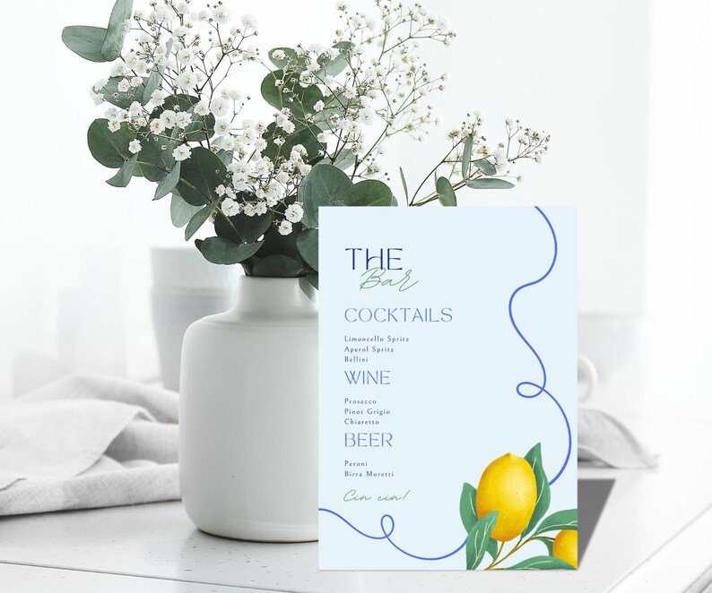 Italian Lemon-themed Bridal Shower Menus | Editable Canva Template ...