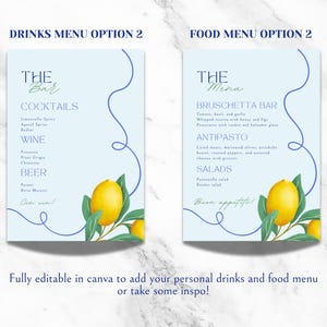 Italian Lemon-themed Bridal Shower Menus | Editable Canva Template ...