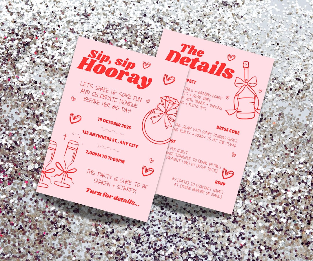 Sip Sip Hooray Hens Party Invite | Editable Canva Template | Cocktail ...