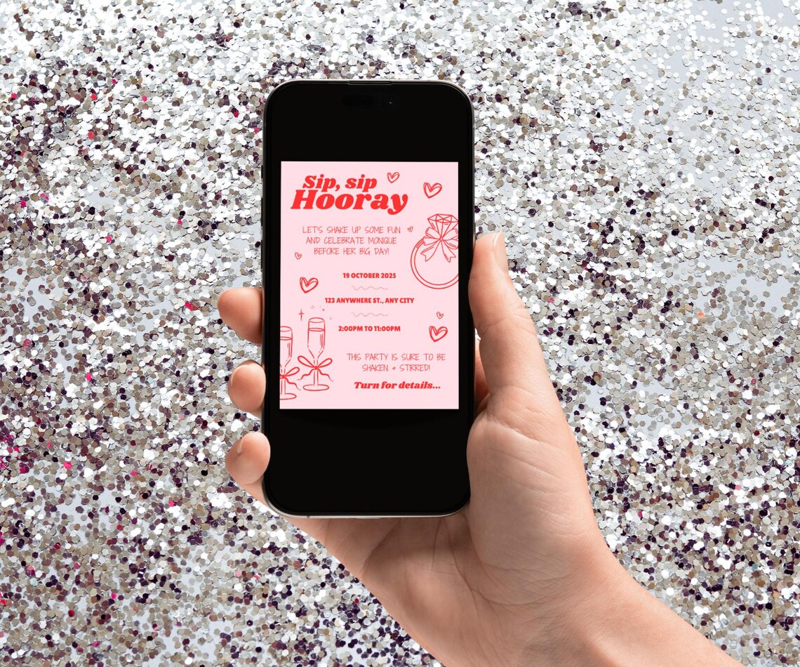 Sip Sip Hooray Hens Party Invite | Editable Canva Template | Cocktail ...