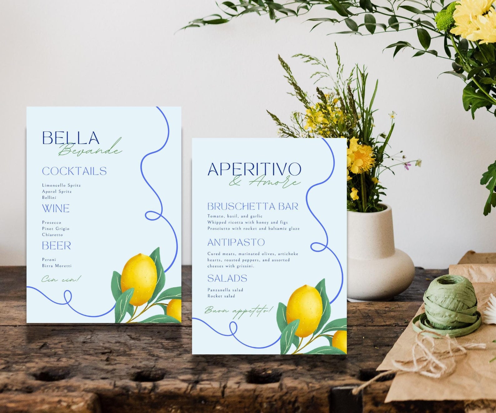 Italian Lemon-themed Bridal Shower Menus | Editable Canva Template ...