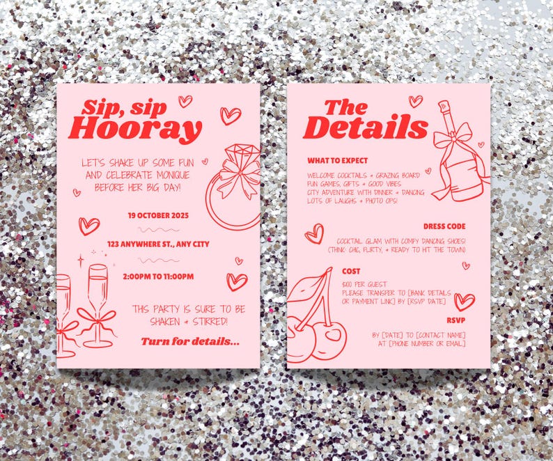 Sip Sip Hooray Hens Party Invite | Editable Canva Template | Cocktail ...