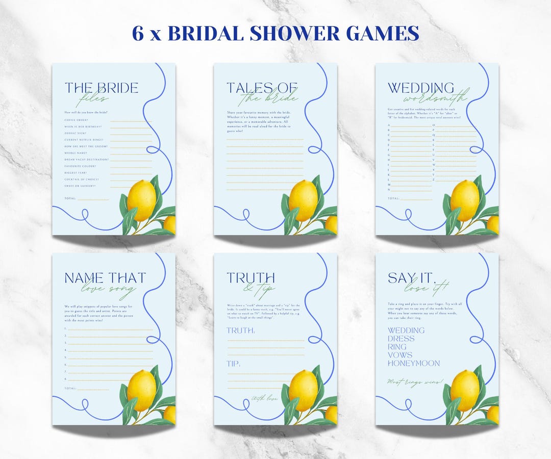 Italian Lemon-themed Bridal Shower Game Bundle | Editable Canva ...