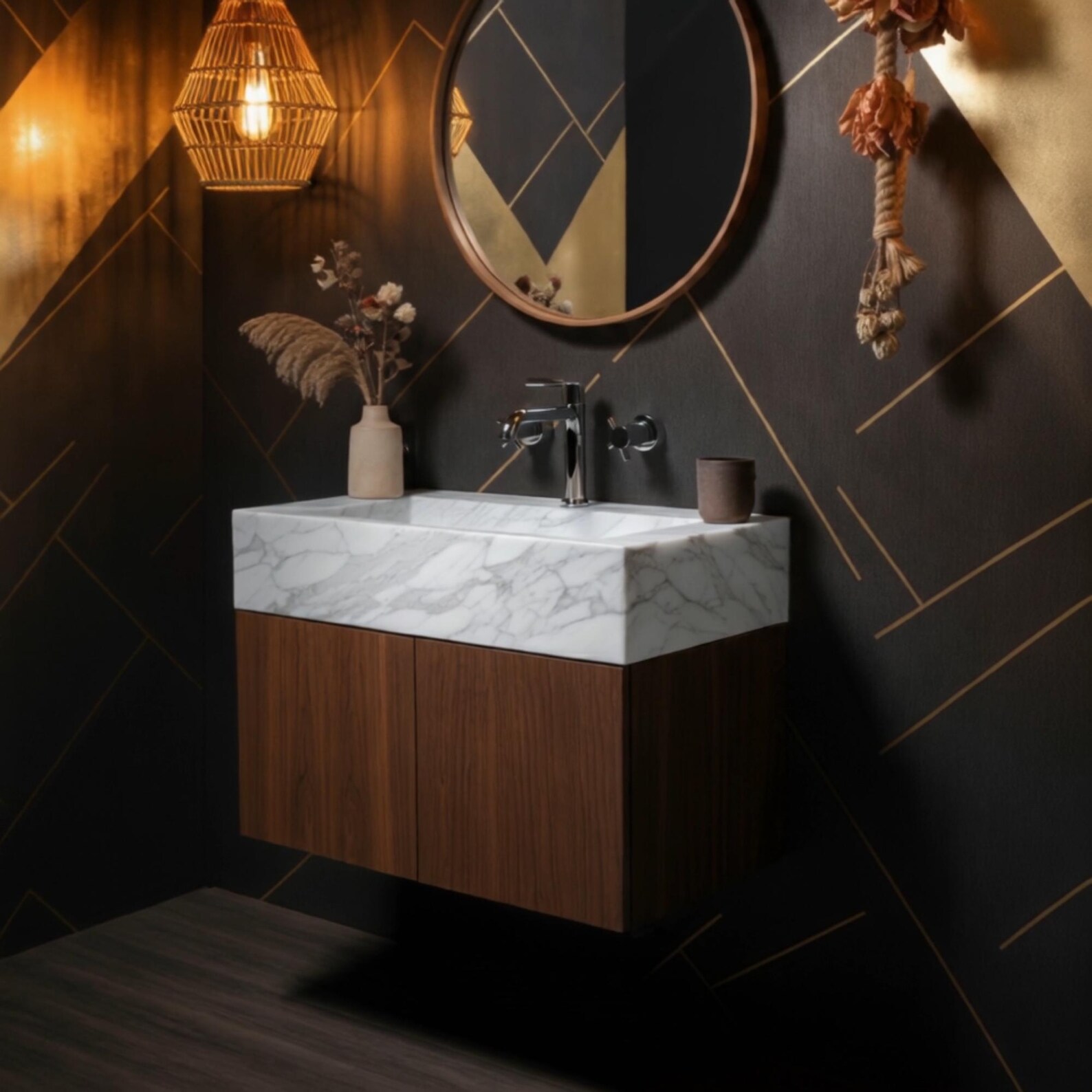 Calacatta Viola Marble Ramp Sink - Wall Mounted Stone Vessel Sink With ...