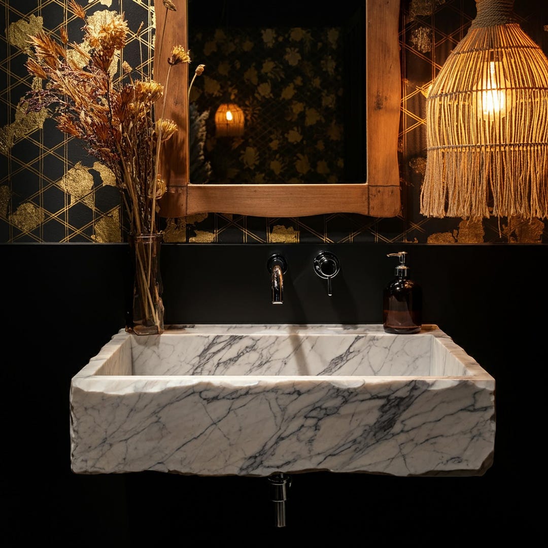 Rustic Chiseled Carrara Marble Sink – Bold, Raw Elegance With ...