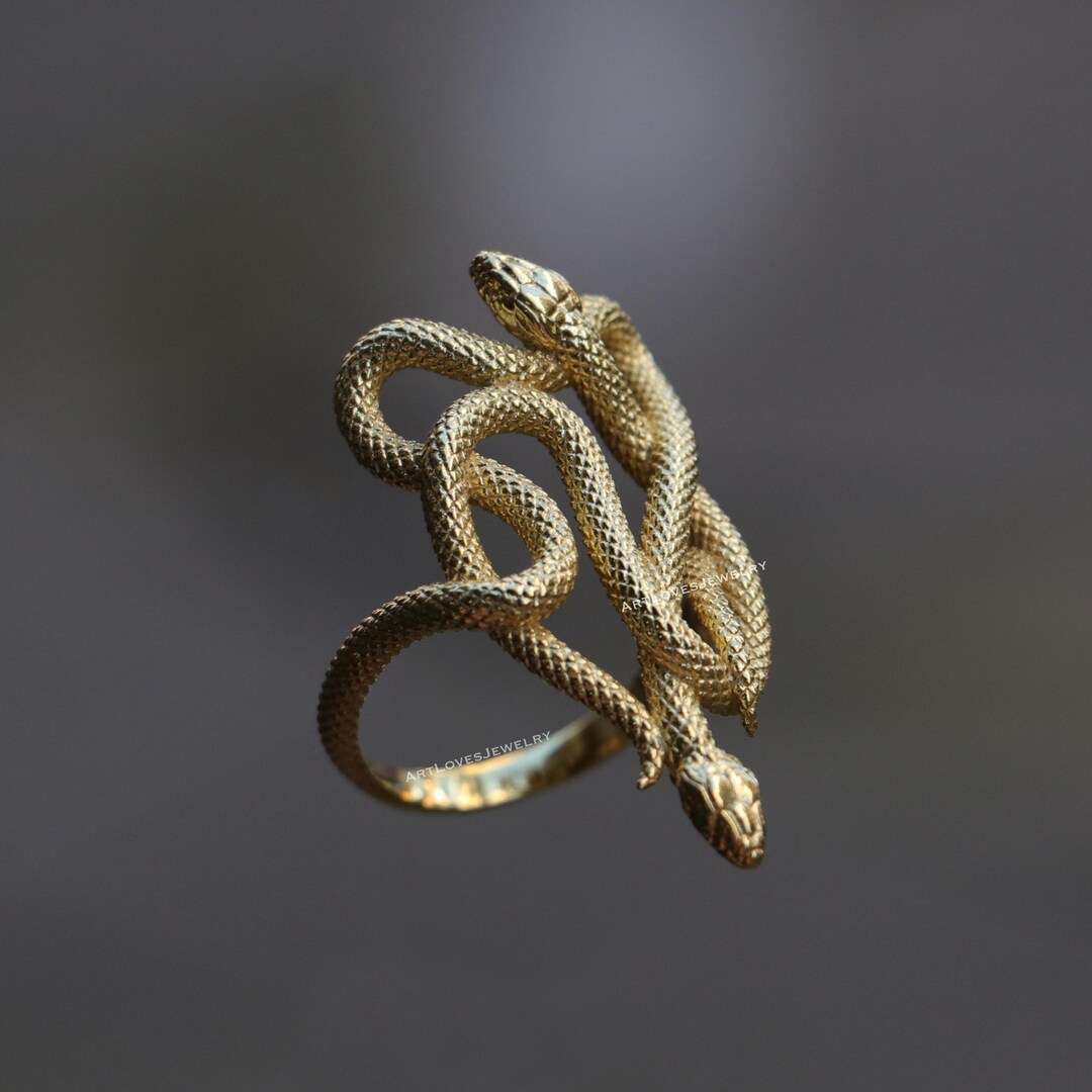 SNAKE 14k Gold Ring, Two Snakes Entwined Ring, Gold Plated Snake Ring ...