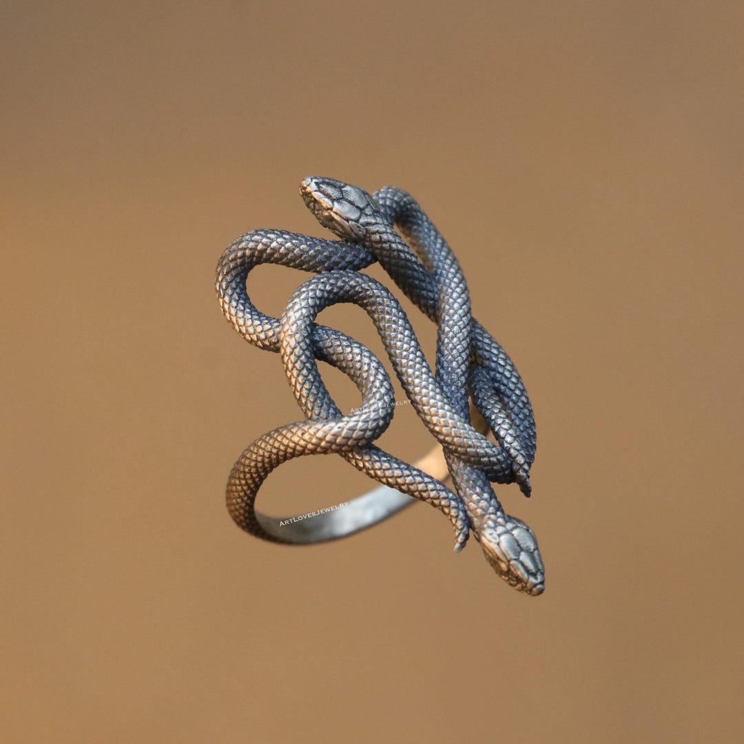 Oxidized Silver Men Snake Ring, Two Snakes Entwined Ring, Ouroboros ...