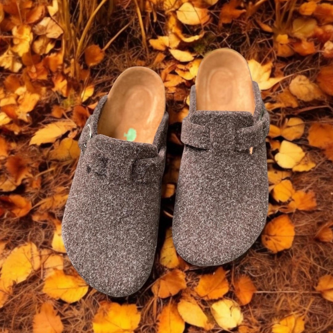 Anatomical Unisex Wool Felt Clogs With Cork Sole - Handmade Slides for ...