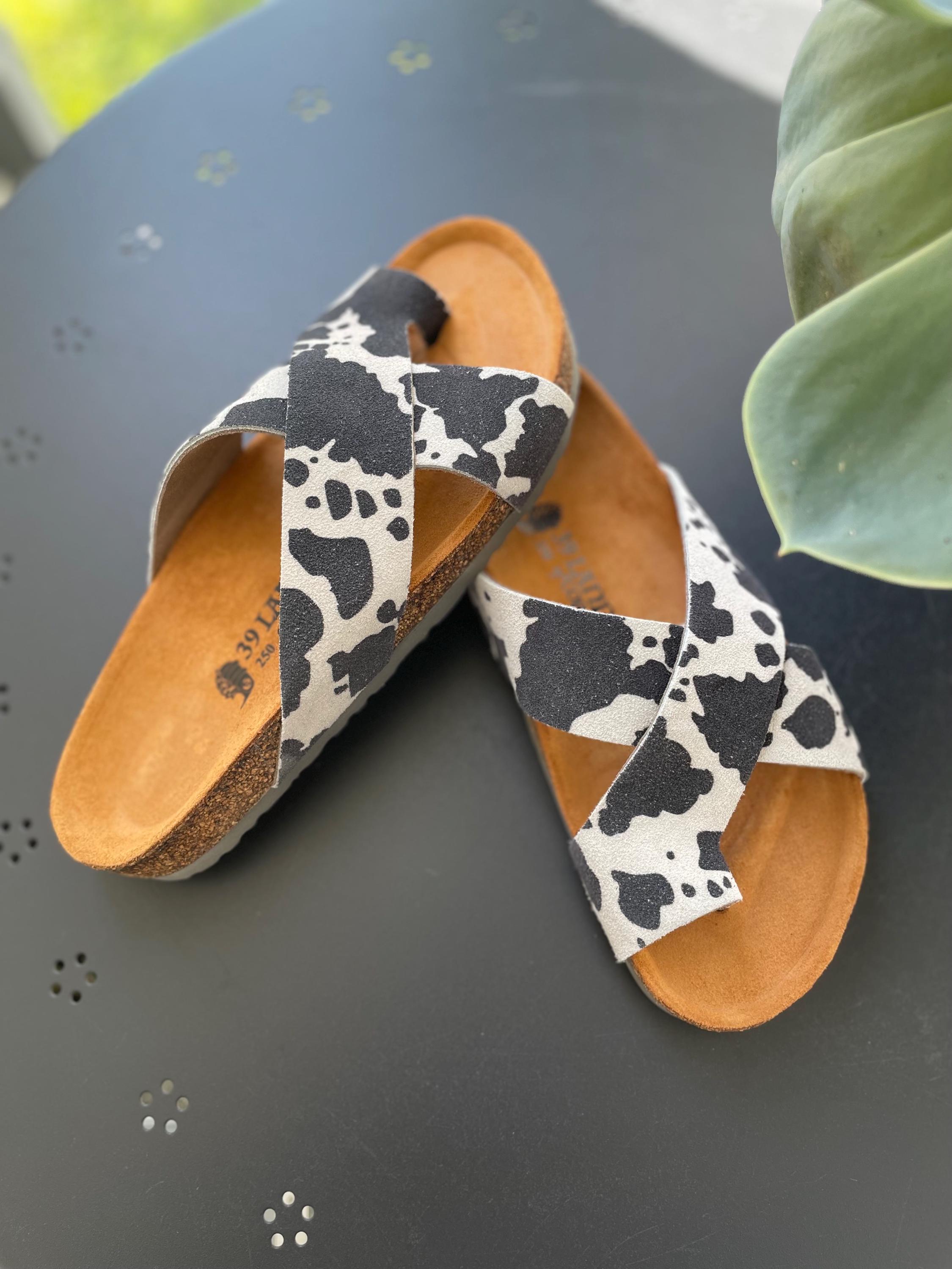 Cow Print Suede Flip Flops: Handmade Cork Sandals With Arch Support - Etsy