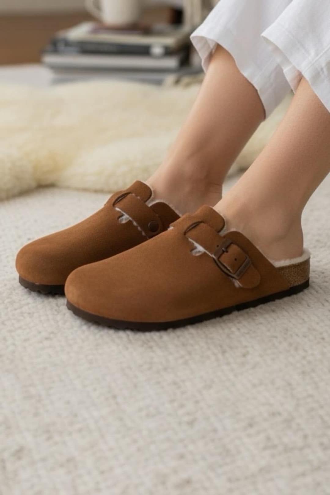 Shearling Lined Clogs - Natural Cork Sole, Arch Support Slippers - Etsy
