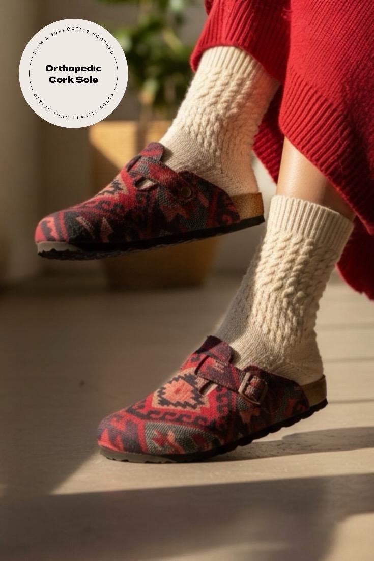 Cork Sole Slippers | Ethnic Kilim Felt, Arch Support Unisex Clogs - Etsy