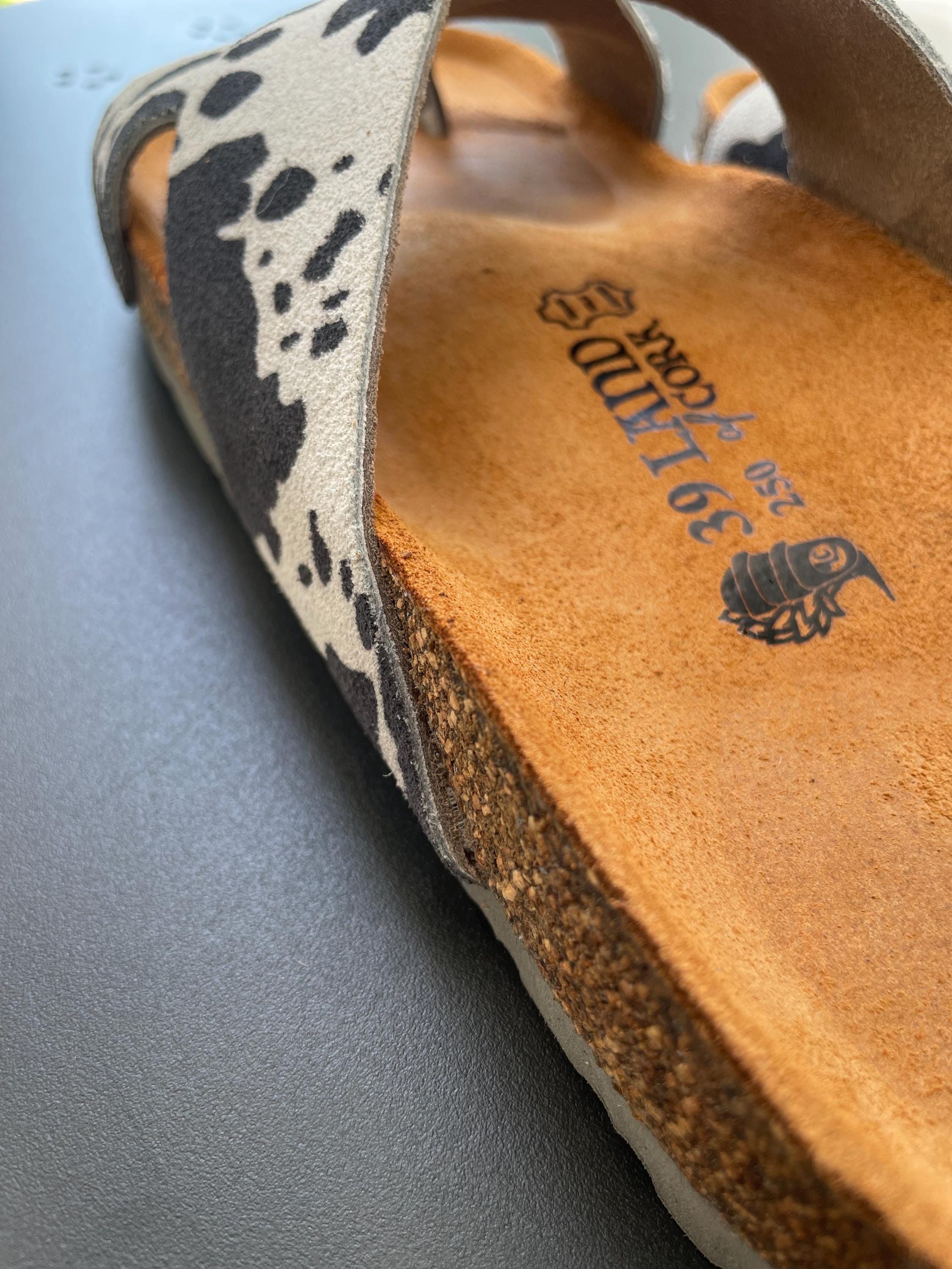 Cow Print Suede Flip Flops: Handmade Cork Sandals With Arch Support - Etsy