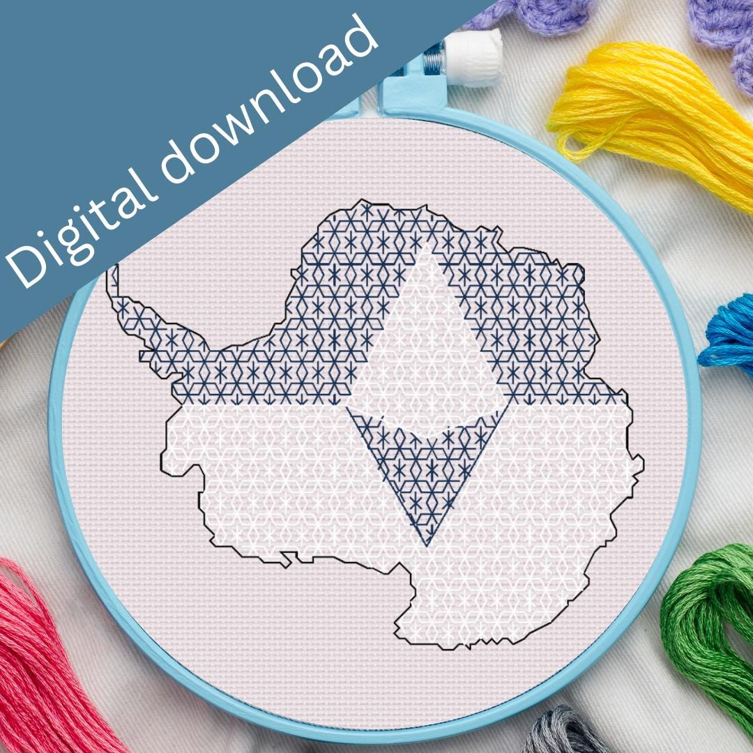 Antarctica Flag Blackwork Map | Hand Embroidery Pattern PDF | Digital Download, Snowflake ...