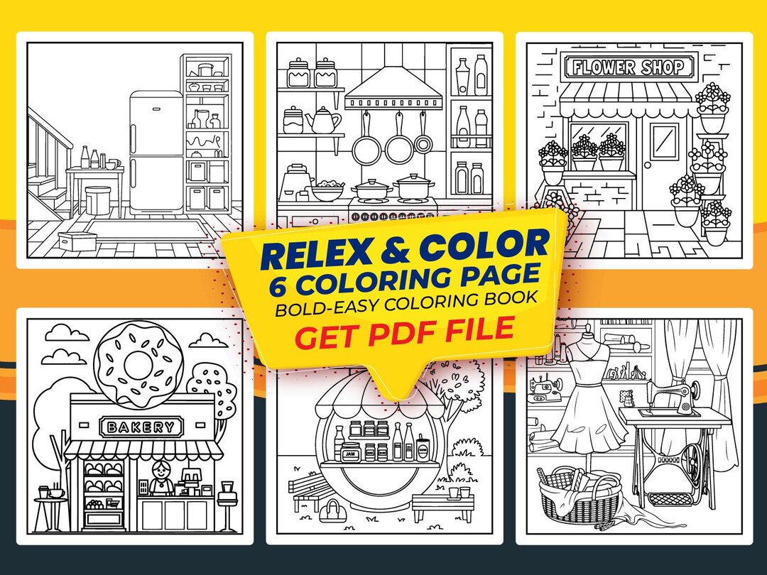 Relax and Color - 6 Bold Easy Coloring Pages PDF for Stress Relief and ...