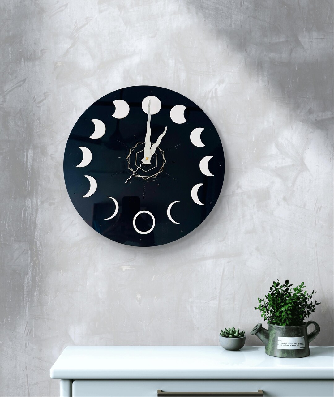 Lunar Phase Wall Clock – Celestial Moon Cycle Decor for Modern ...