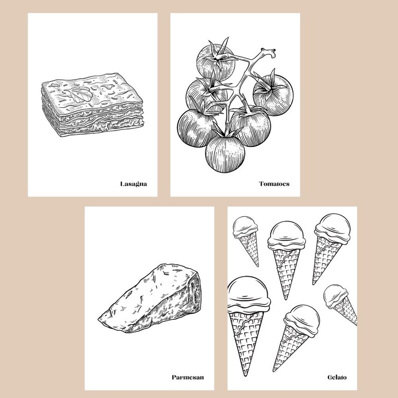 25 Italian Food Coloring Pages Printable PDF Pizza Pasta Dessert Gelato ...