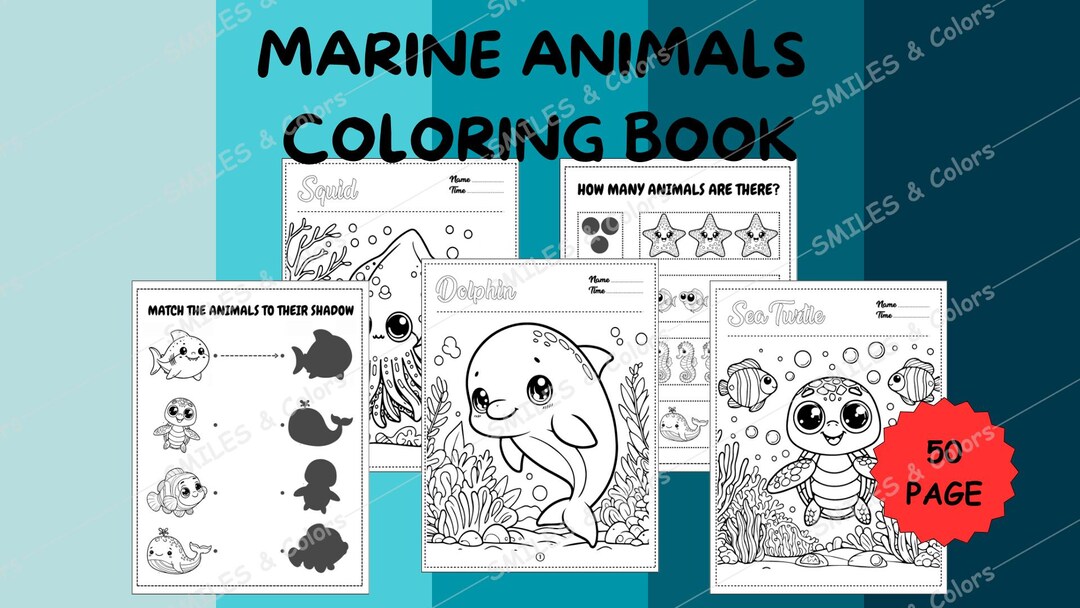 Marine Animals Coloring Book for Kids Ages 3-10 | Fun Ocean-themed ...