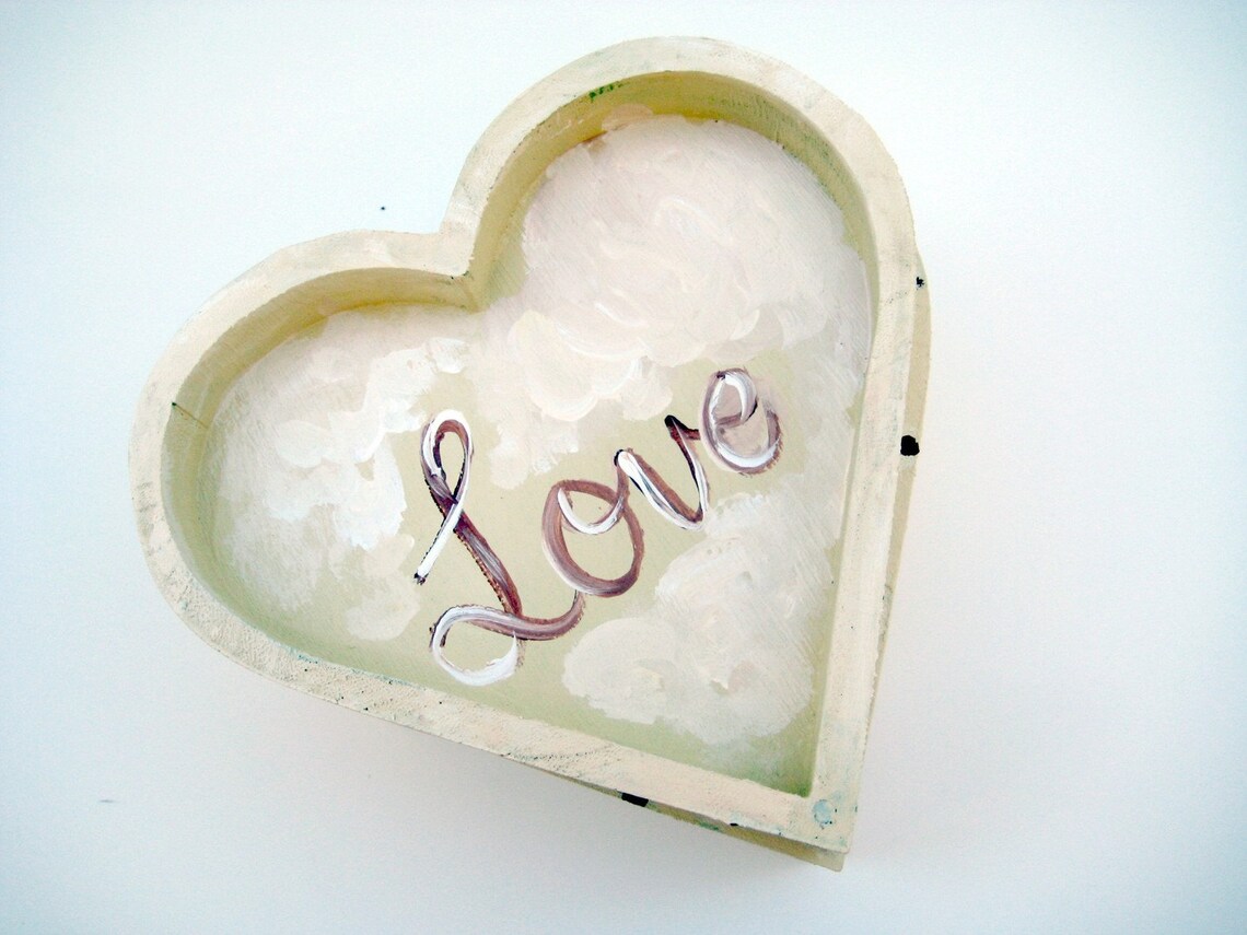 Heart Shaped Hand Painted Angel Box in Cream and - Etsy