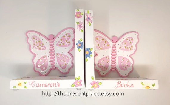 Personalized Pink Butterfly Bookends | Etsy