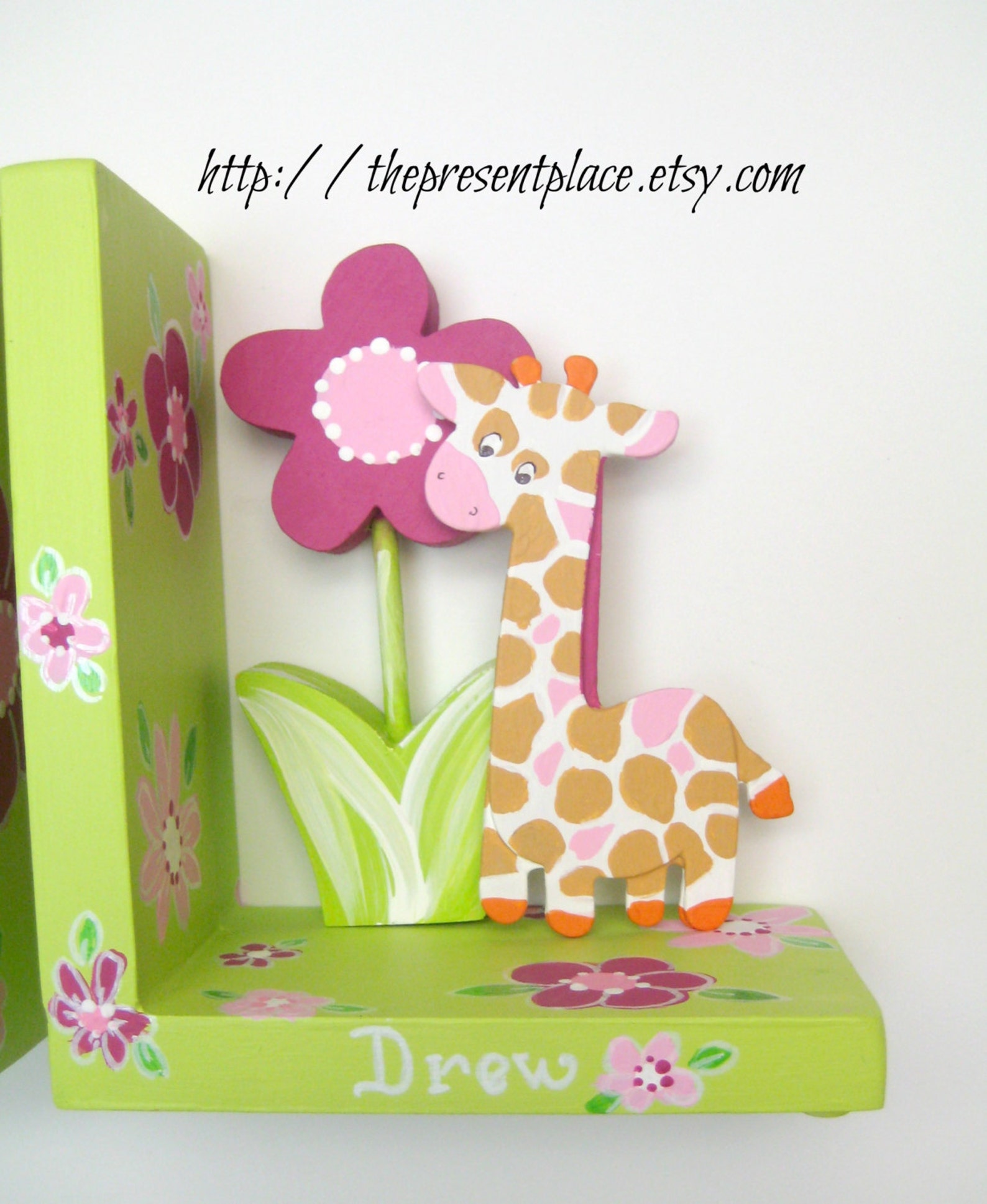 Girly Monkey and Giraffe Bookends With Pink Flowers | Etsy