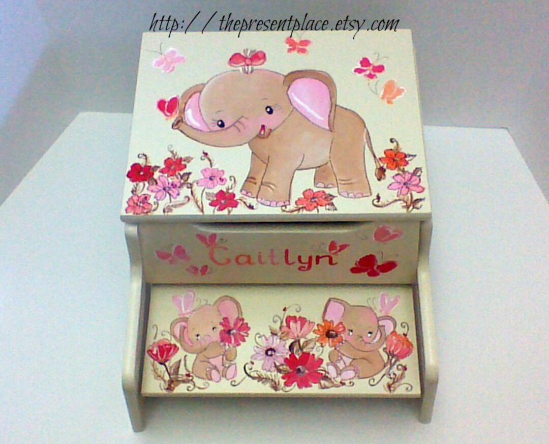Two Step Step Stool With Elephants, Butterflies and Flowers - Etsy