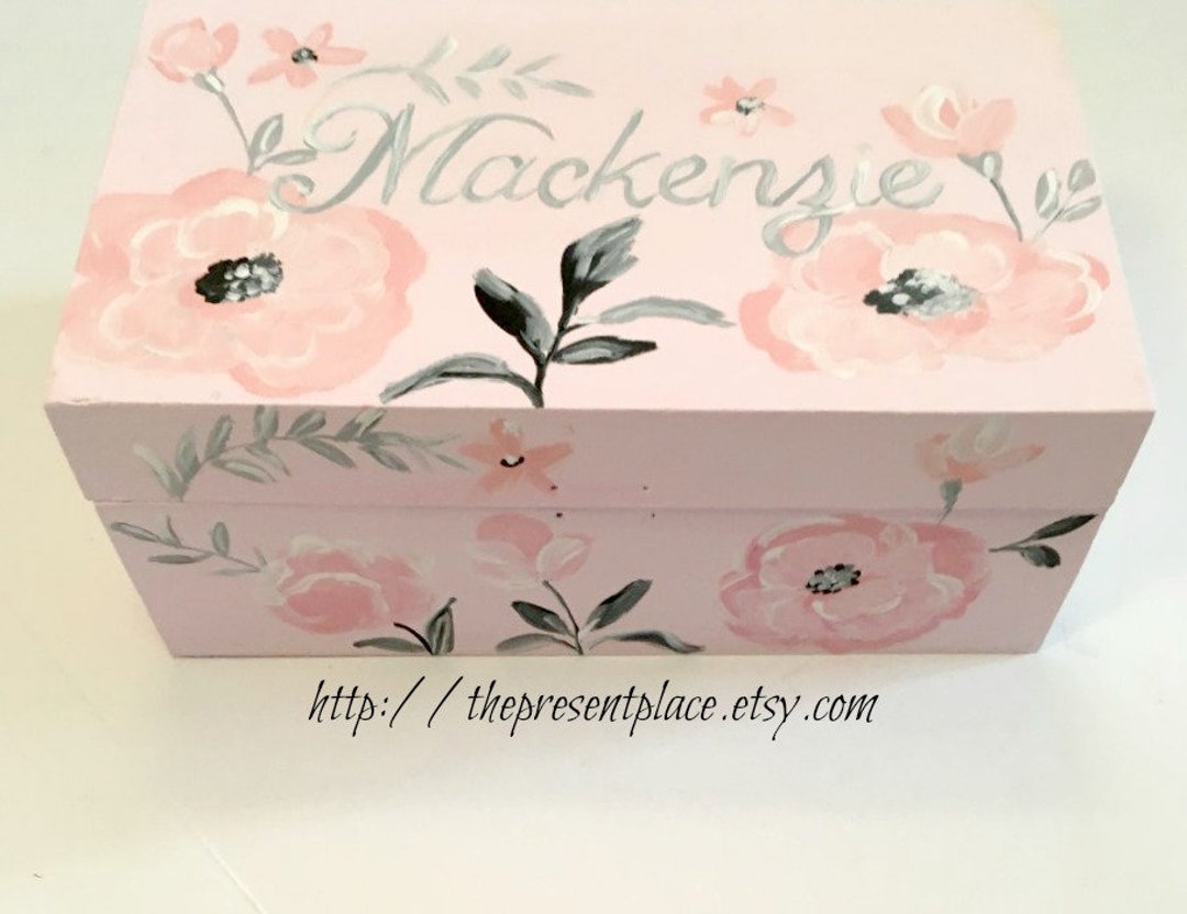 Personalized Keepsake Box for Girls With Pink and Grey Flowers - Etsy