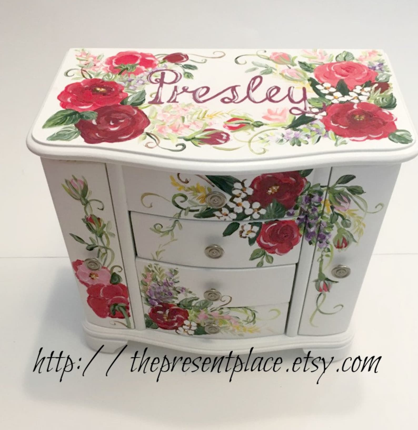 Personalized White Jewelry Box With Large Bohemian Flowers - Etsy