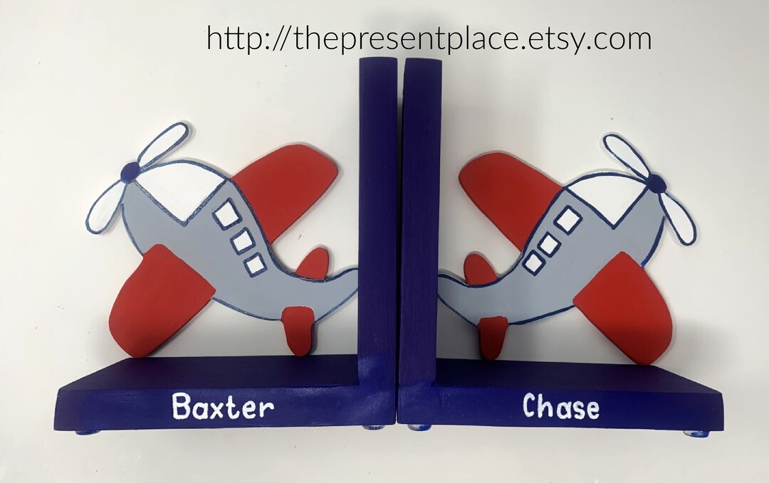 Personalized Airplane Bookends, Navy Blue Nursery Decor - Etsy