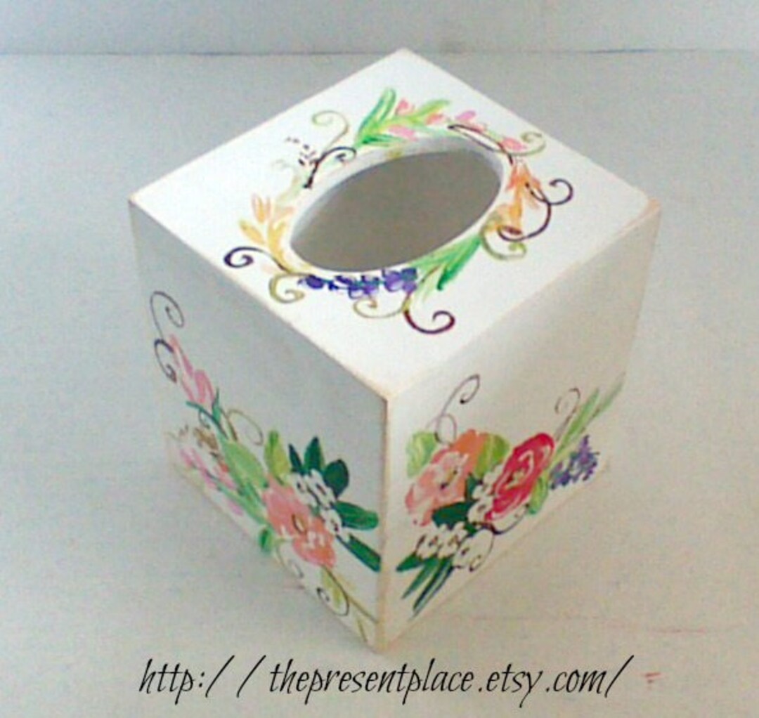 Wooden Tissue Box Cover,bohemian Flowers,peach,coral,orange,tissue Box ...