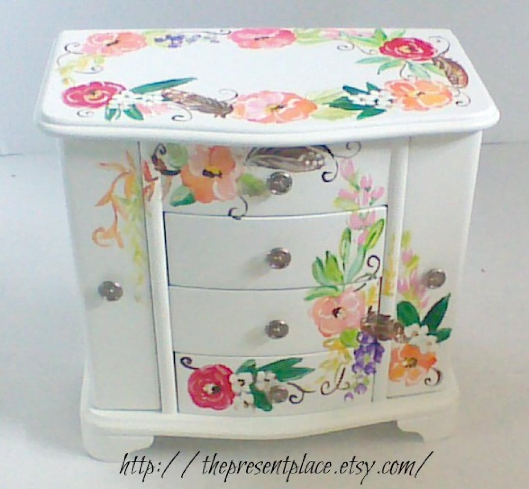 Large White Jewelry Box Painted With Bohemian Style Flowers - Etsy