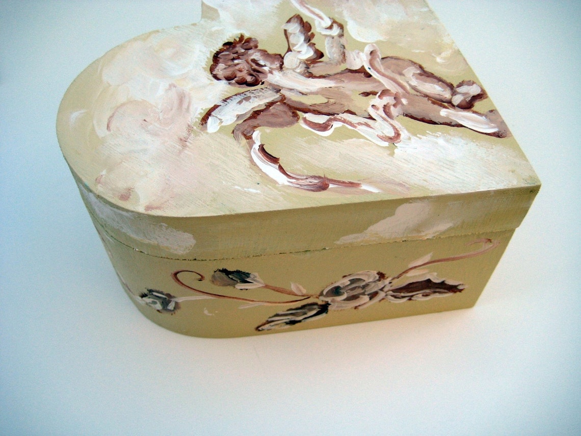 Heart Shaped Hand Painted Angel Box in Cream and - Etsy
