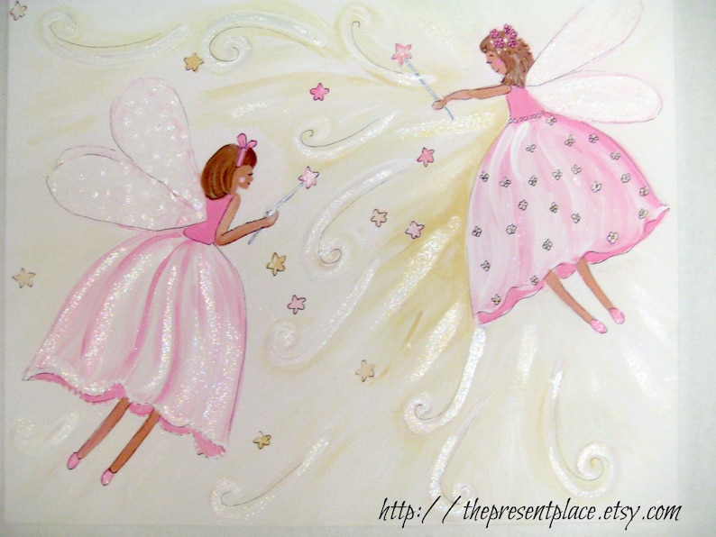 Two Pink Fairies Paintingmatches Fairy Beddingfairy - Etsy