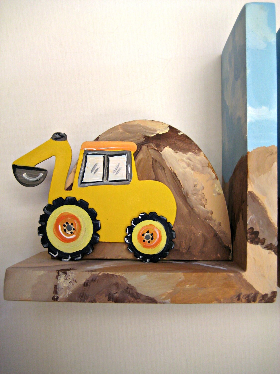 Yellow Backhoe Book Endsconstruction Bookendspersonalized - Etsy