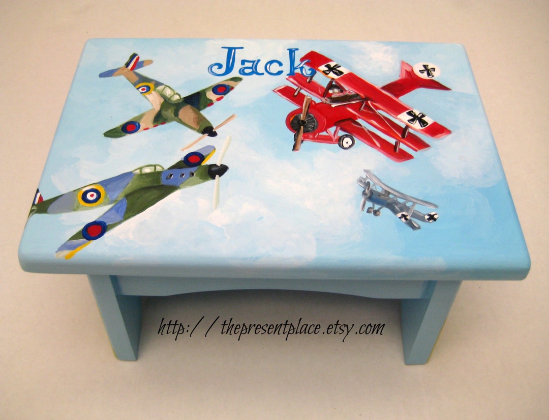 Personalized Airplane Step Stool, Hand-painted Red Baron & Spitfires - Etsy