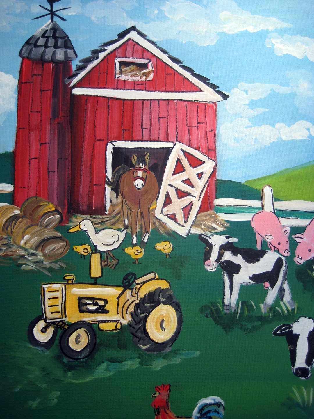 Detailed Farm Painting,customized Farm Painting,farmyard Painting,red ...