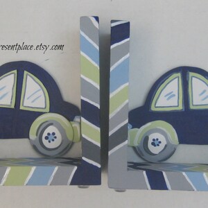Hand Painted Car Bookends,zigzag Bookends,boys Bookends,baby,kids Book ...