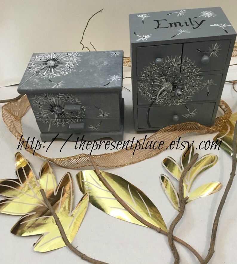 Hand Painted Wooden Jewelry Box: Distressed White Floral 4-drawer - Etsy