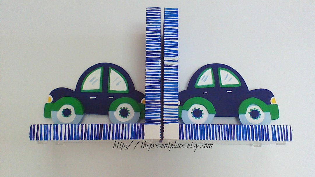 Hand Painted Car Bookends, Navy Blue, Kids Room Decor - Etsy