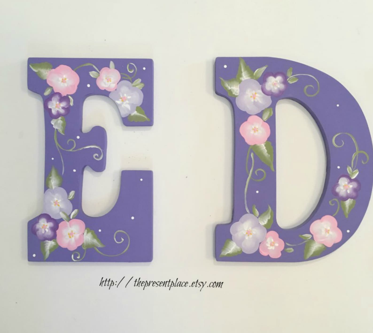Purple Wooden Letters With Pastel Flowers | Etsy