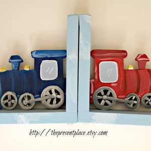 Navy Blue and a Red Train Bookends,personalized Bookend,personalized ...