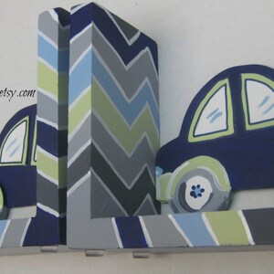 Hand Painted Car Bookends,zigzag Bookends,boys Bookends,baby,kids Book ...