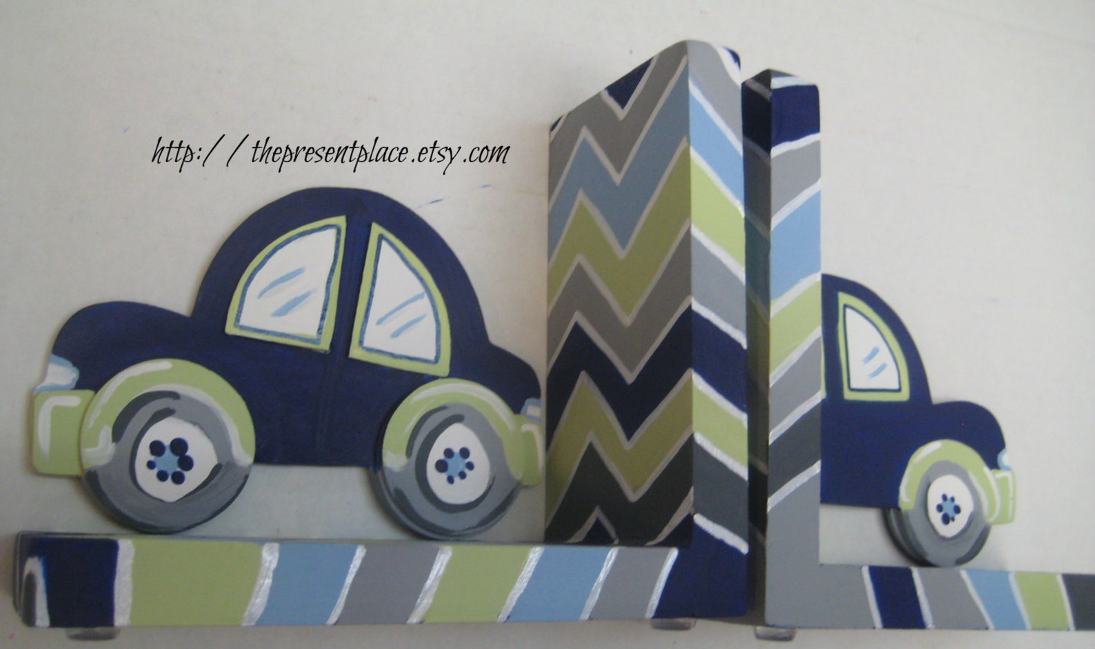 Hand Painted Car Bookendszigzag Bookendsboys - Etsy