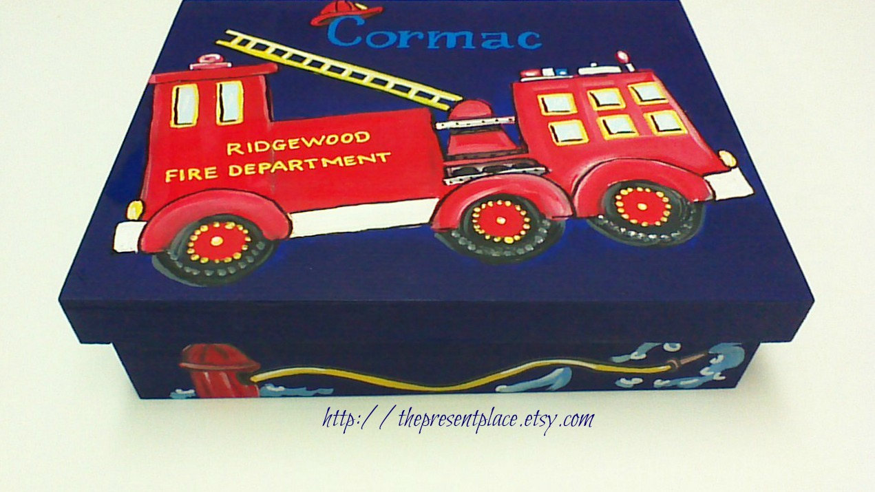 Large Personalizedfireman Boxfire Truck Keepsake Boxfire | Etsy