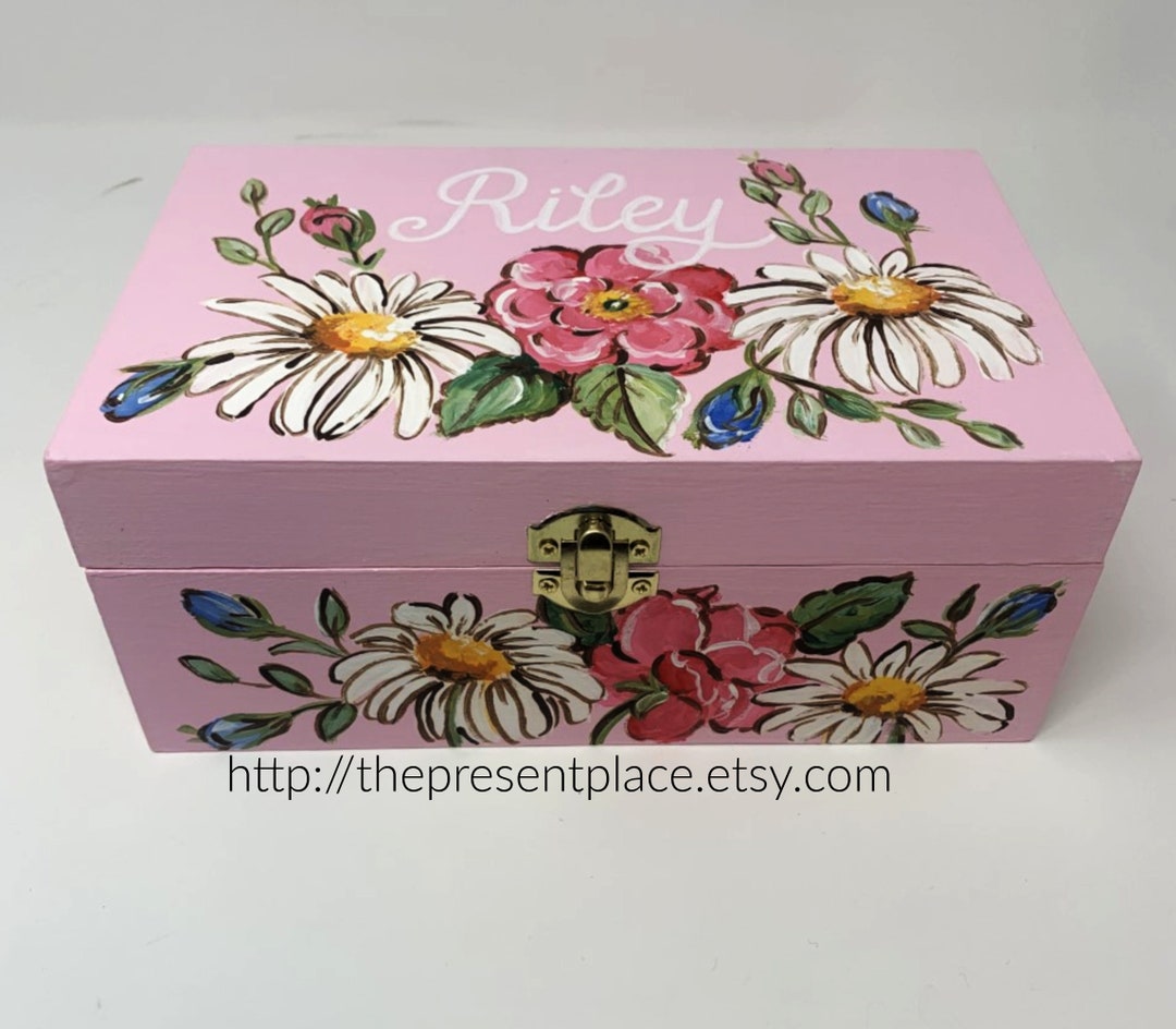 Personalized Pink Memory Box With Daisies and Roses. Shower Gift ...