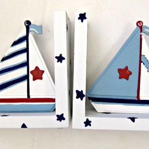 Sail Boat Bookends,nautical Theme,kids Bookends,boys Bookends,childrens ...