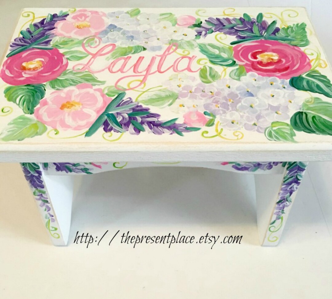 Personalized,flower Stepstool,floral Step Stool,hydrangeas,roses,girls ...