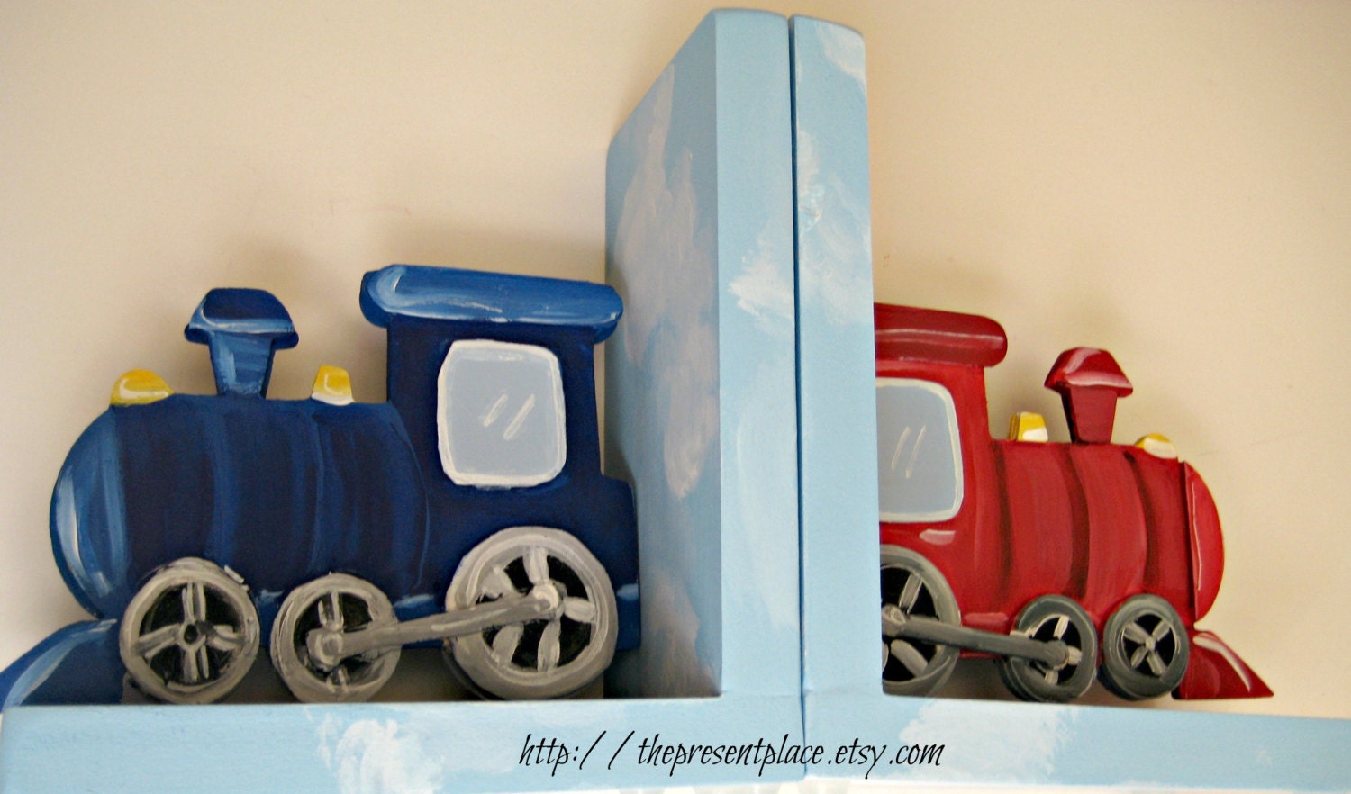 Navy blue and a red train bookendspersonalized | Etsy