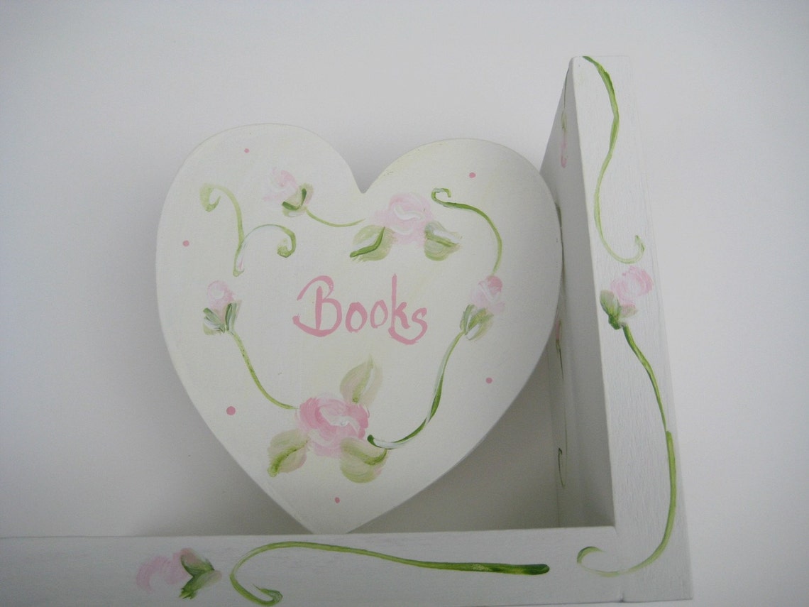 White Heart Bookends With Pink Roses Romantic Rosesgirls - Etsy