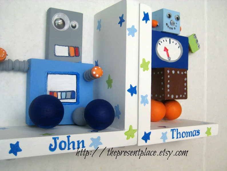 Personalized Wooden Robot Bookends - Etsy